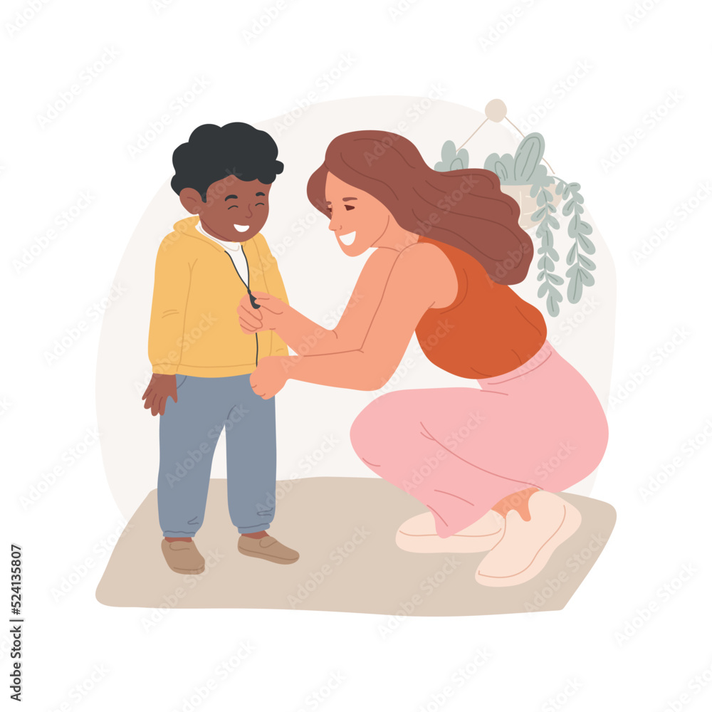 Getting dressed isolated cartoon vector illustration. Woman helps ...