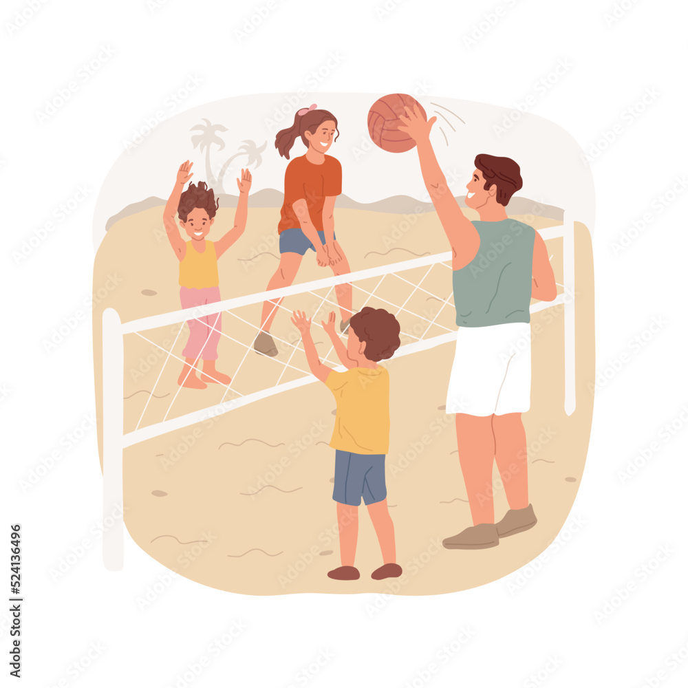 Beach volleyball isolated cartoon vector illustration. Family members ...