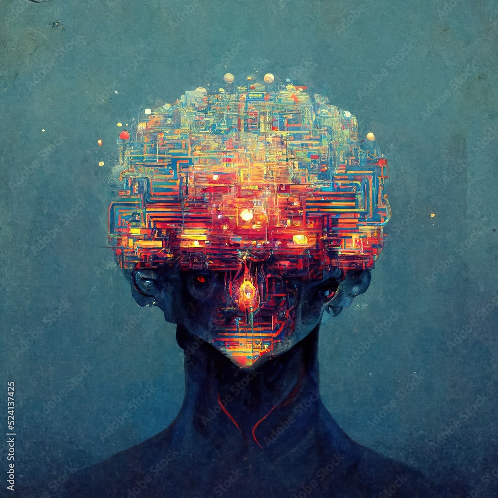 AI neural network digital brain deep learning big data computer machine ...