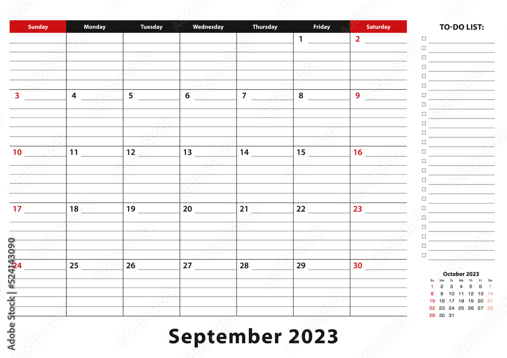September 2023 Monthly Desk Pad Calendar week starts from sunday, size ...