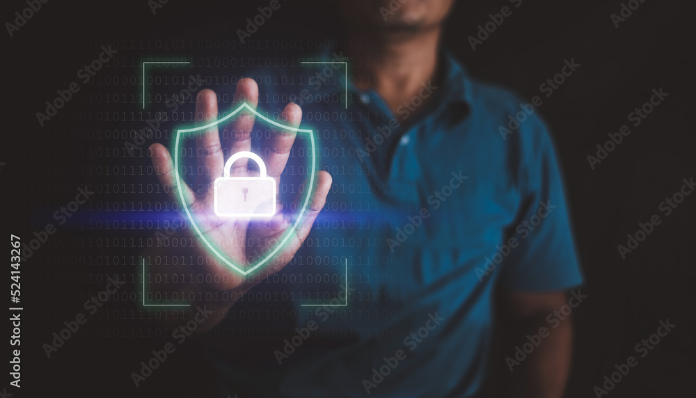 Cyber Security And Futuristic Technology Concept Businessman Using
