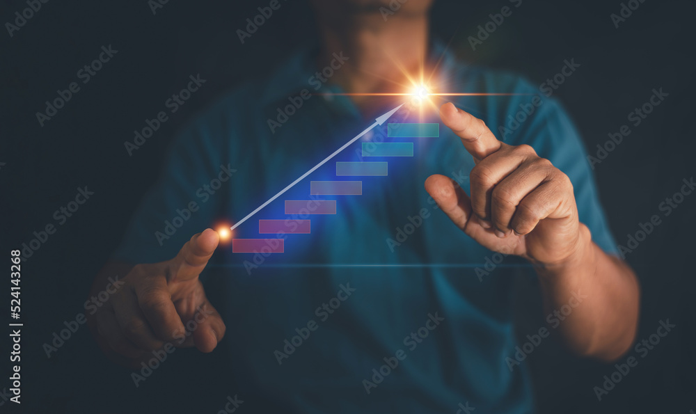 Business growth to success concept, Human hand point the top of graphic ...