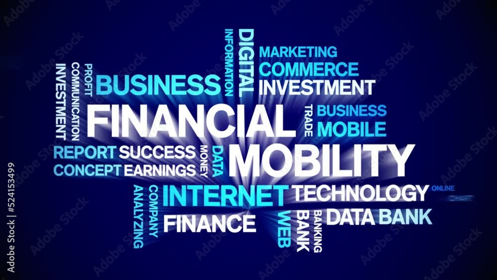 4k Financial Mobility Animated Tag Word Cloud;Text Design Animation ...