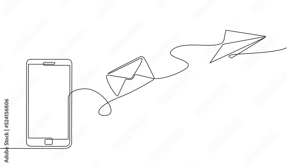 Continuous one line drawing of a chat messages on smartphone ...
