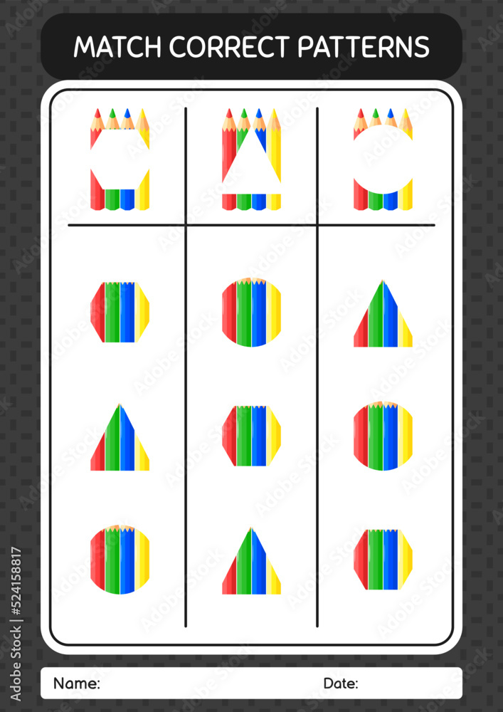 Match pattern game with color pencil. worksheet for preschool kids ...