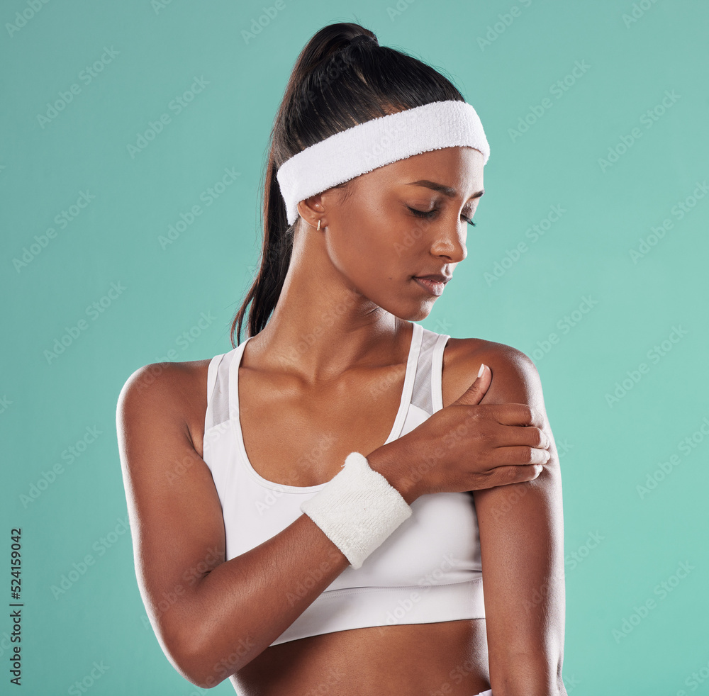 Sports injury, arm pain and tennis player suffering with sore muscles ...