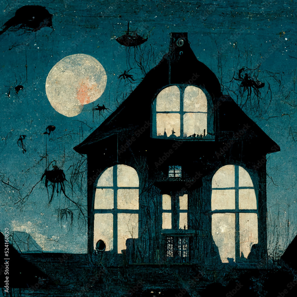 Haunted House, Atmospheric Drawing, Spooky Mansion, Evil Building Stock ...