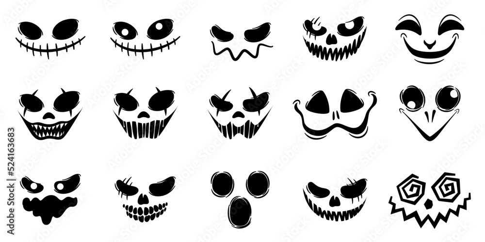horror and scary faces halloween vector set silhouette Stock Vector ...