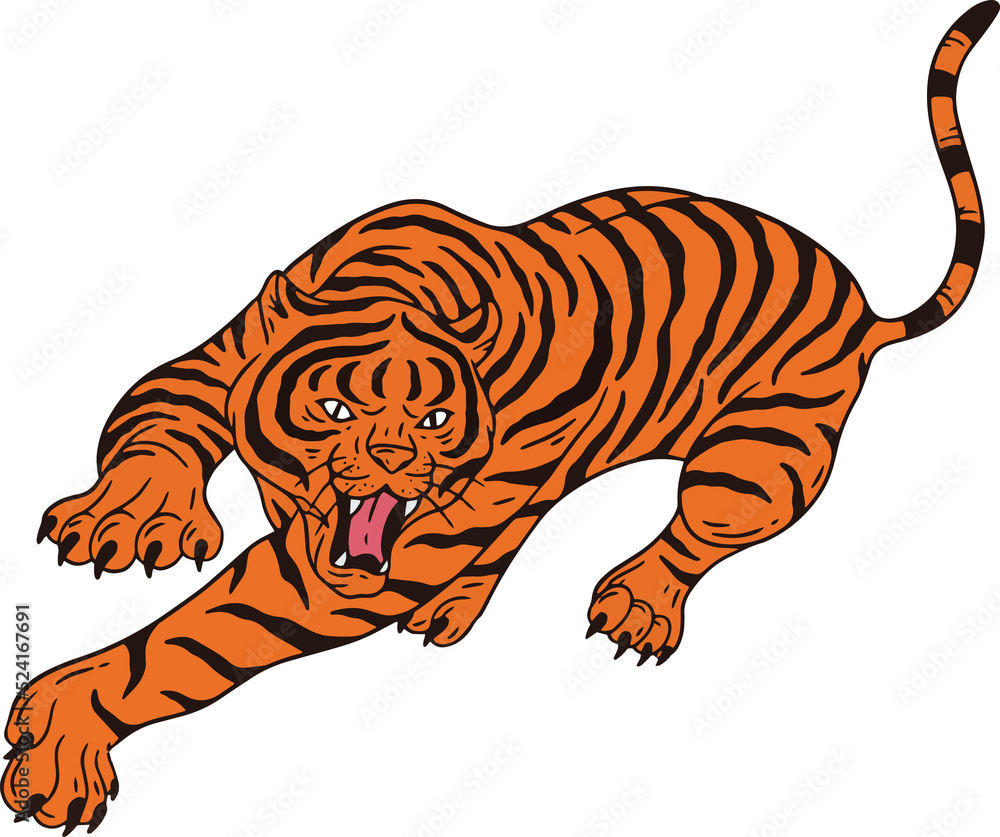 Tiger Pose Wild Animal Jungle Safari Vintage Clipart Cartoon Stock ...