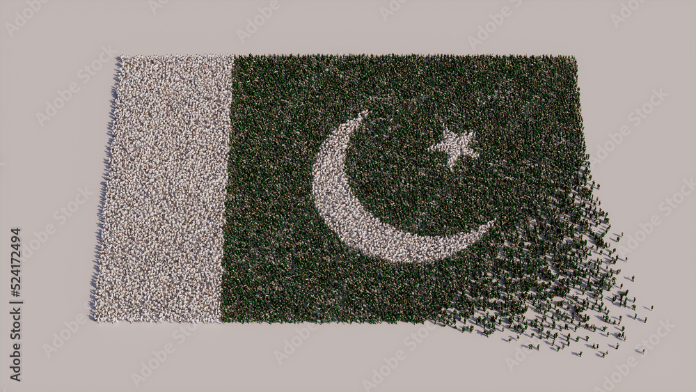 Aerial view of a Crowd of People, gathering to form the Flag of ...