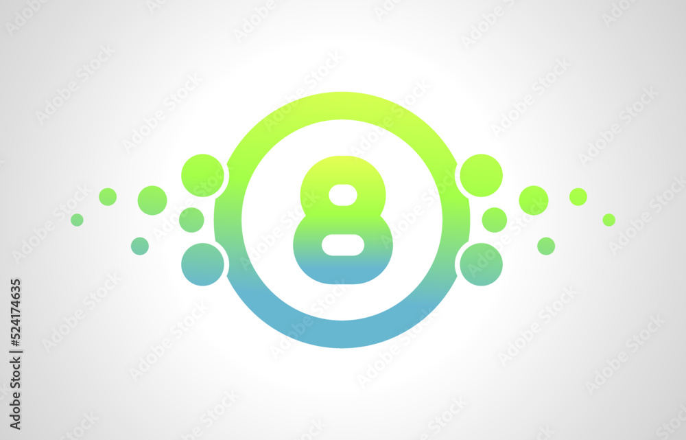 Dots Number 8 Icon in a Green and Blue Circle Frame. Logo design for ...
