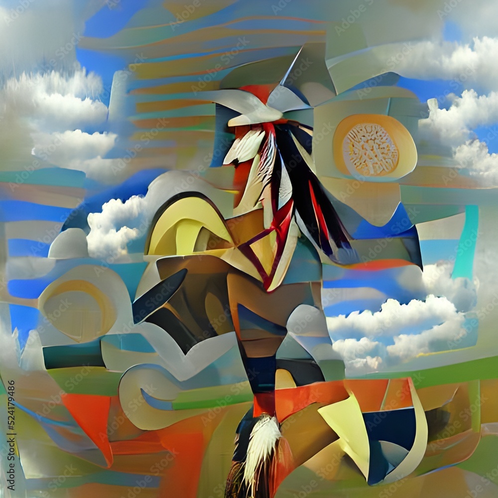 Cowboy Riding A Horse and His Cows Wallpaper, Wild West in Cubism Art ...