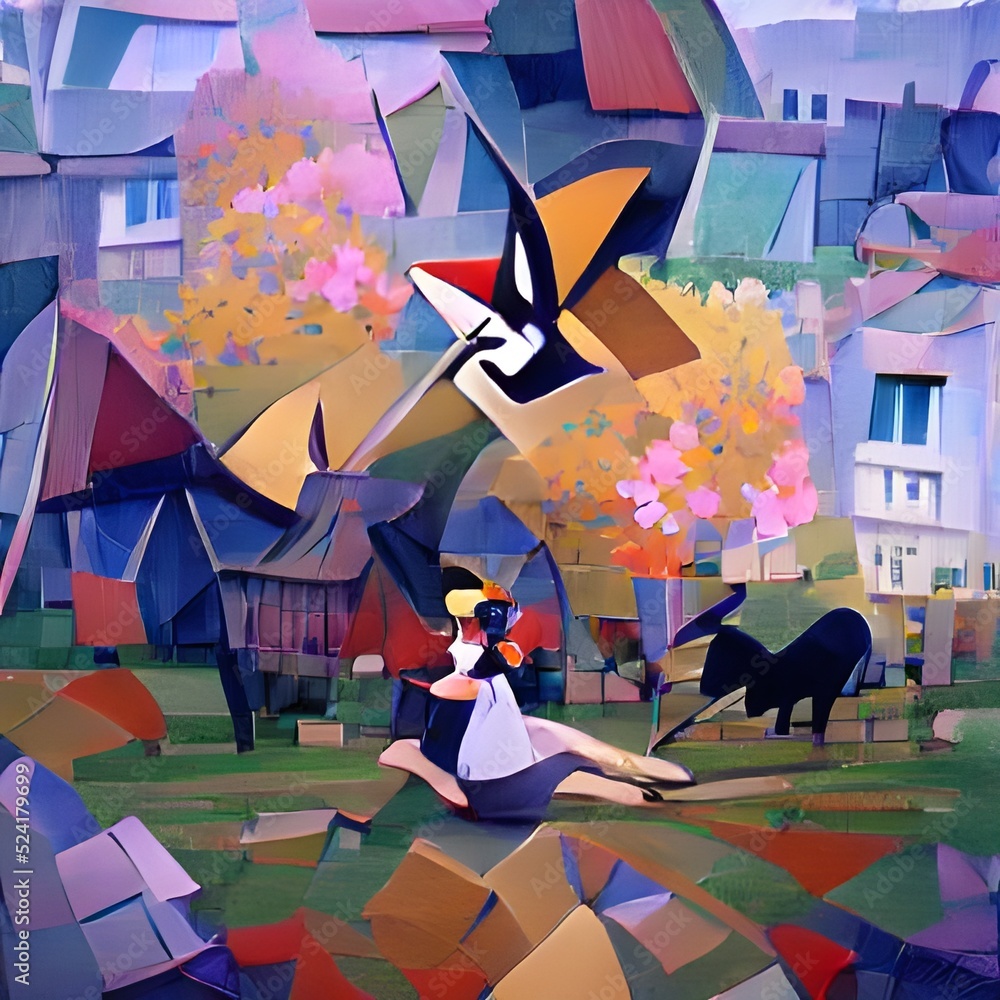 Rural Scenery Wallpaper in Cubism Painting, Farming Mosaic Tiles Art ...