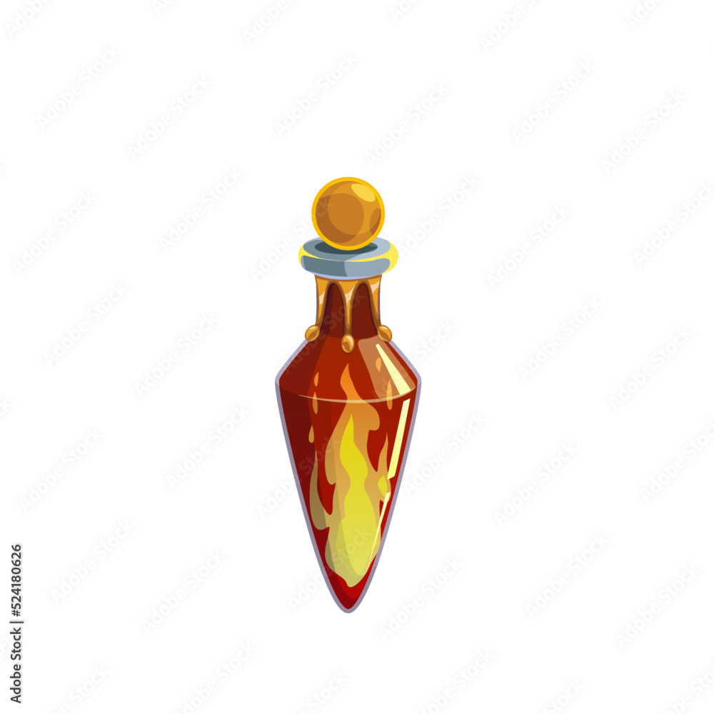 Vecteur Stock Potion bottle vector icon, glass flask with burning fire ...