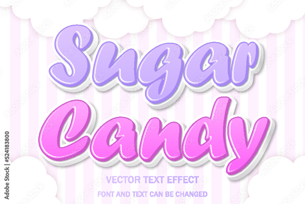 sugar candy cute kawaii cloud 3d editable text effect font style ...