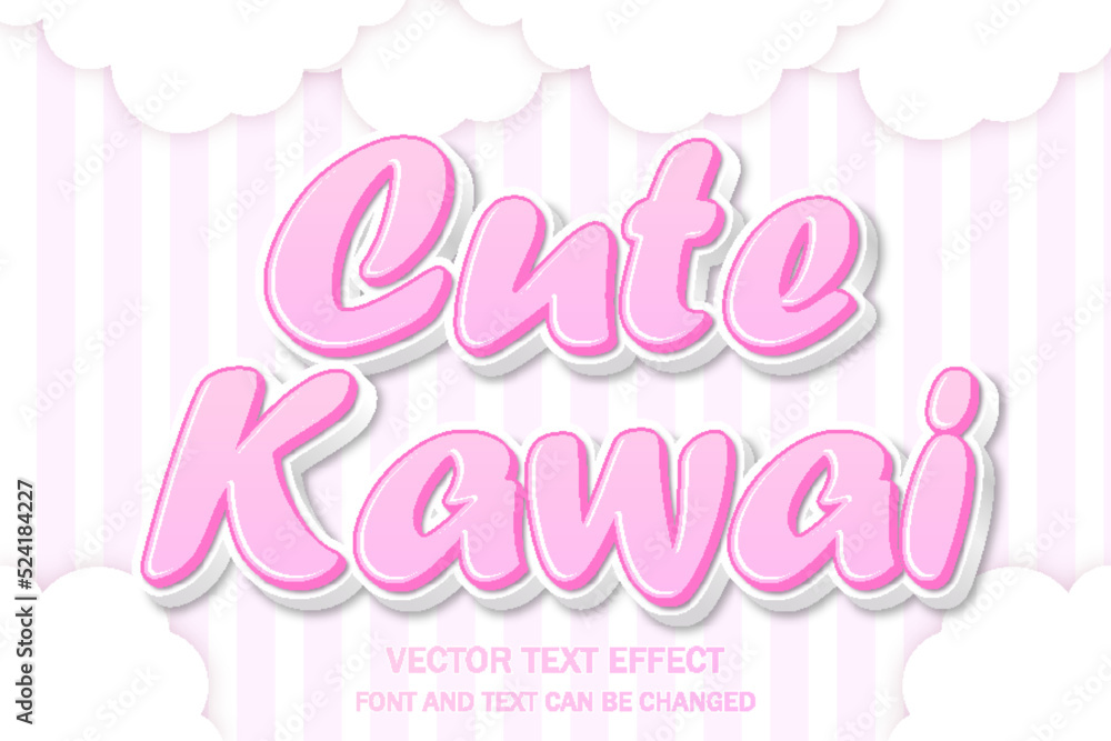 pink cute kawaii cloud 3d editable text effect font style typography ...