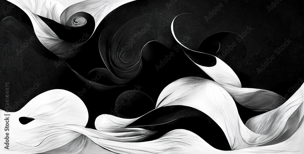 Modern Abstract Dynamic Shapes Black And White Background With Grainy Paper Texture Digital Art