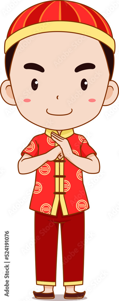 Cartoon boy in Chinese traditional costume. Stock Illustration | Adobe ...