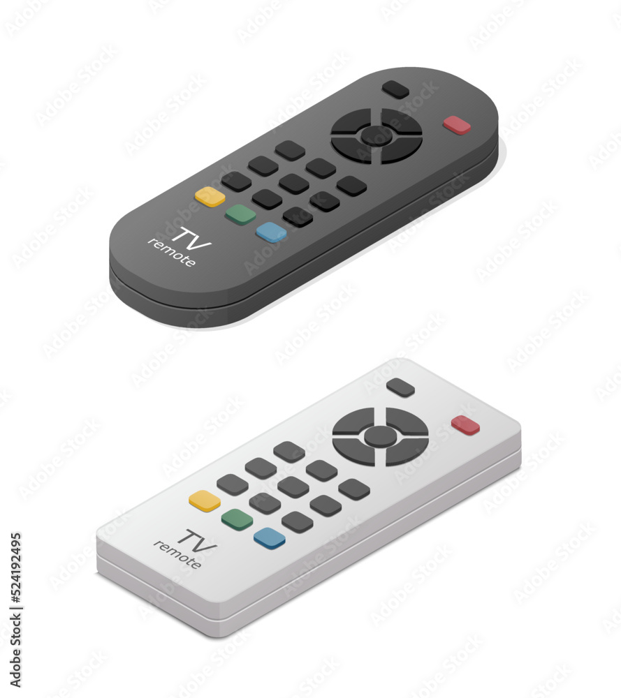 TV remote control set. Isometric colored vector Illustration. Isolated ...