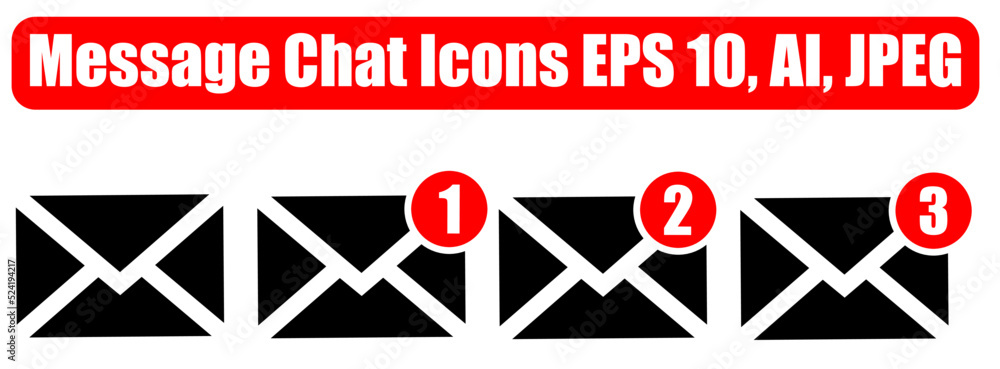 Notification icon set. New e-mail, new message icon. Social media chat ...