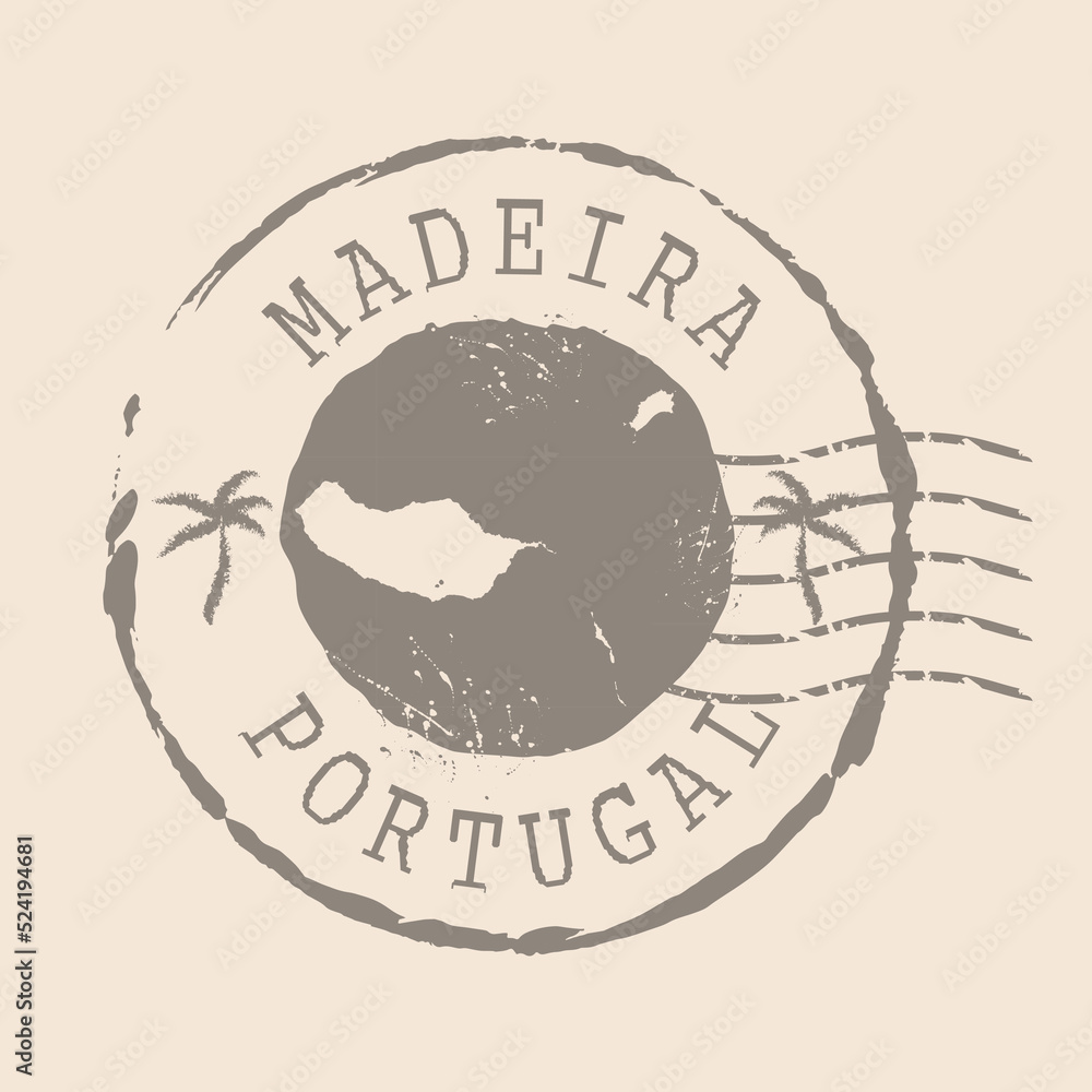 Stamp Postal of Madeira. Map Silhouette rubber Seal. Design Retro ...