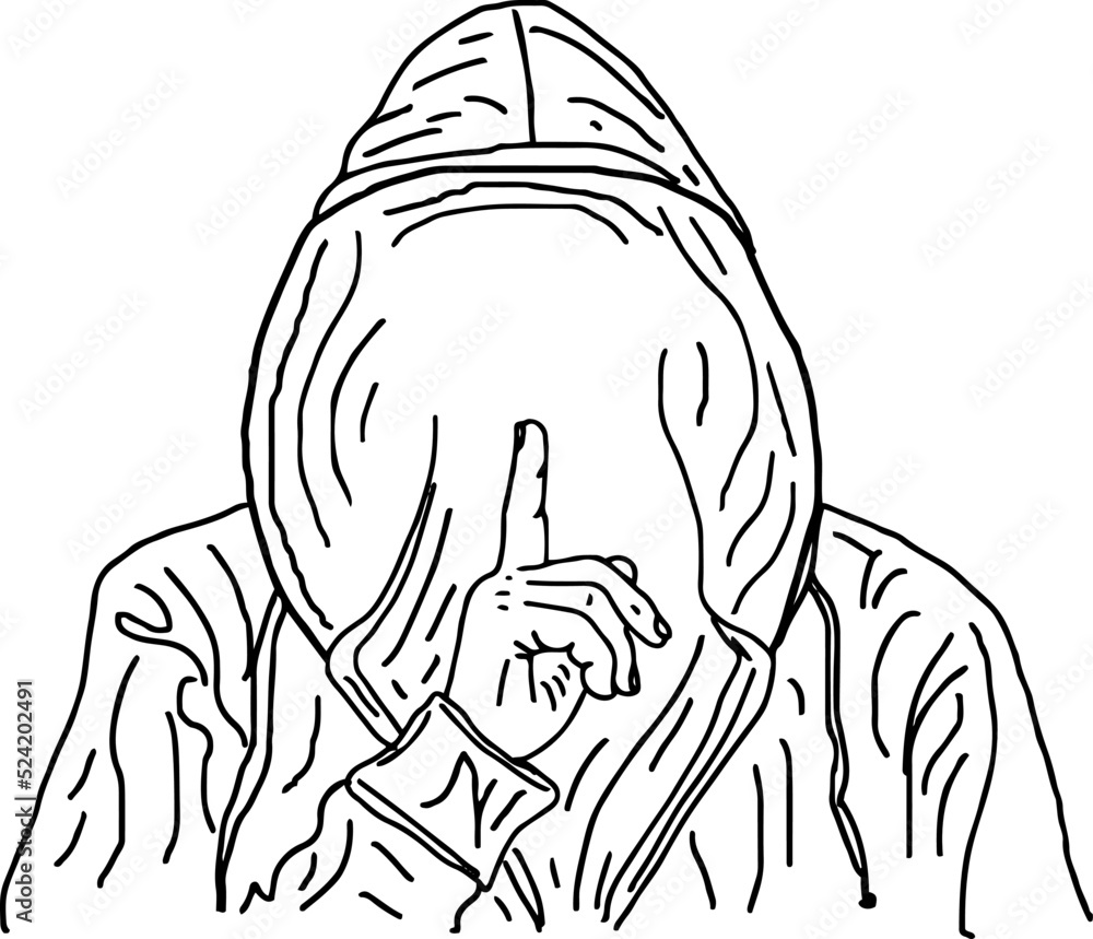 Line art silhouette style doodle of hacker, Internet spy line art ...