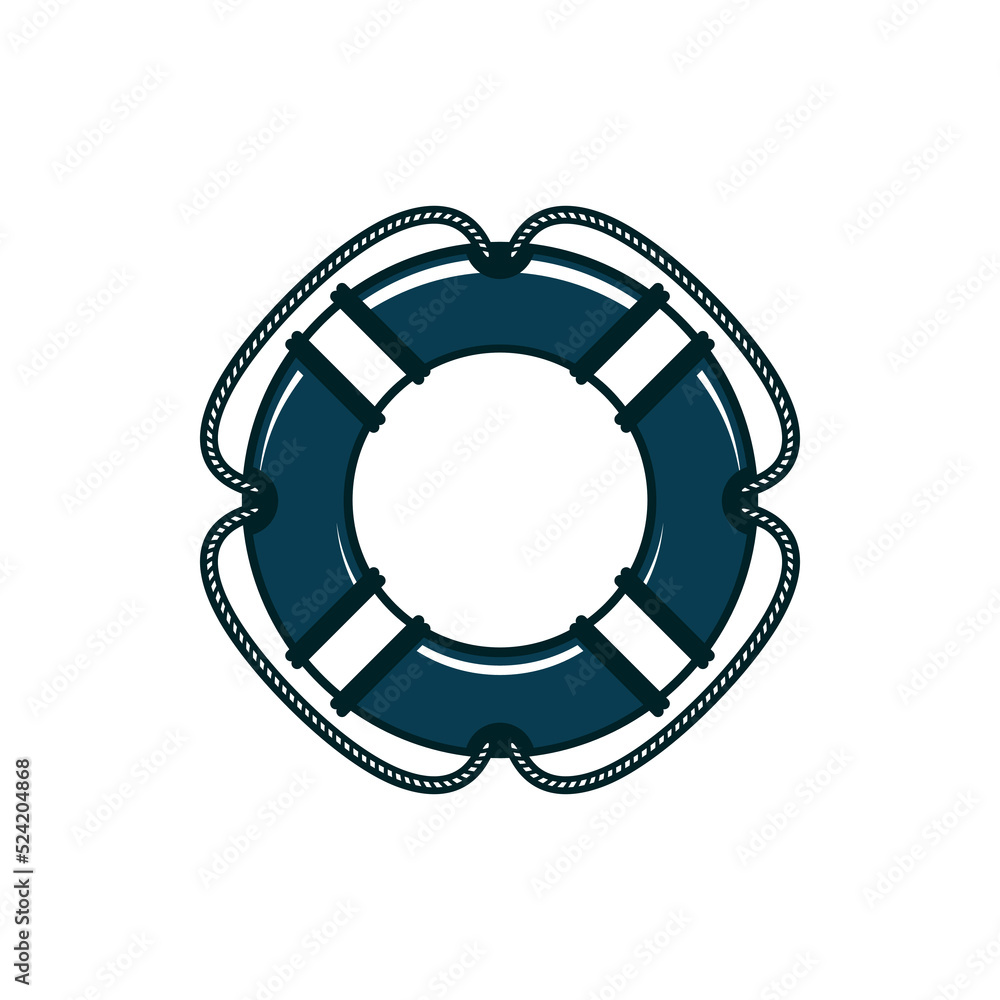 Rescue life belt isolated lifeboat buoy. Vector monochrome safety ring ...