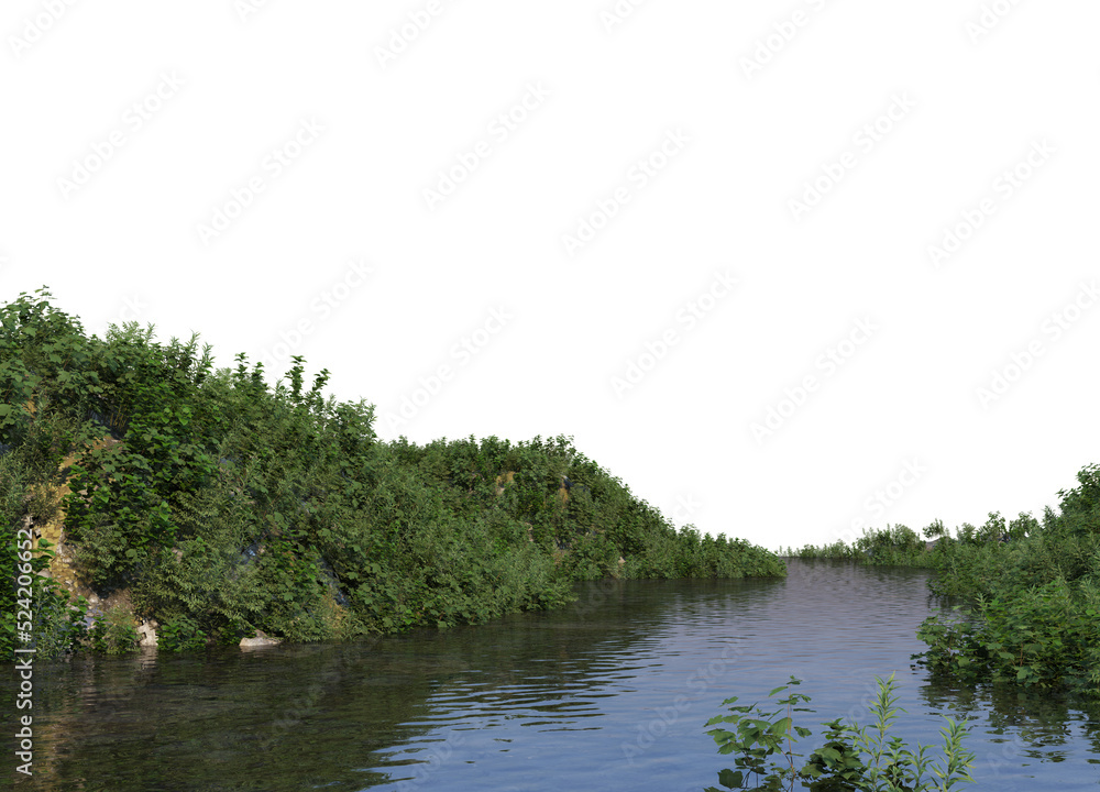 ภาพประกอบสต็อก Grassy hills along the waterfront on a transparent ...