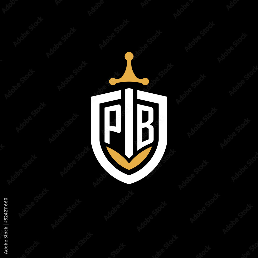 Creative letter PB logo gaming esport with shield and sword design ...