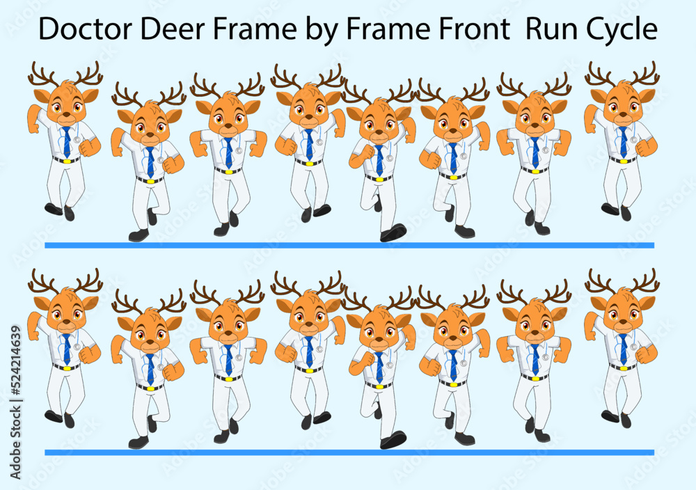 Vektorová grafika „Cartoon Cute Doctor Deer front loopable Run cycle ...