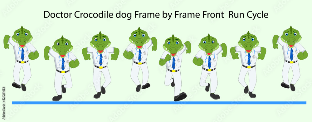 Cartoon crocodile front run cycle pose to pose animated. Ready to use ...