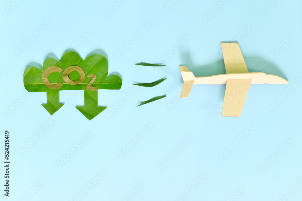 Aviation industry and aircraft carbon emission reduction concept ...