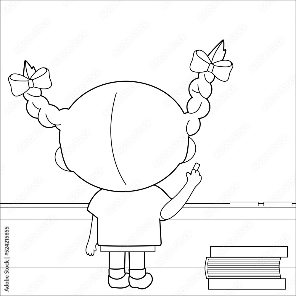 Girl student in the classroom writing on the school chalkboard. Vector ...
