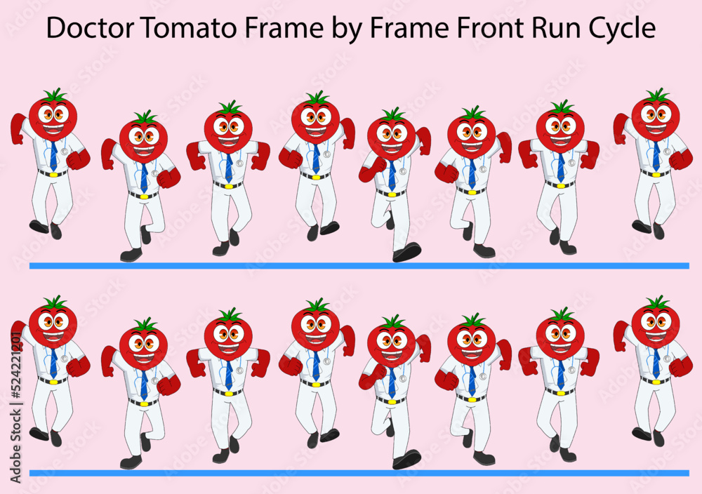 Cartoon Funny Tomato Run cycle in doctor dress vector illustration ...