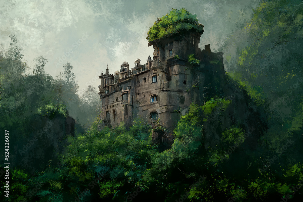 An Old Medieval Castle Deep in the Forest Surrounded with Dense Woods ...