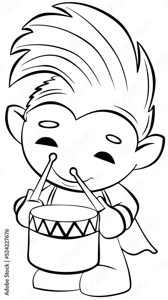 Chibi drummer. Element for coloring page. Cartoon style. Stock Vector ...