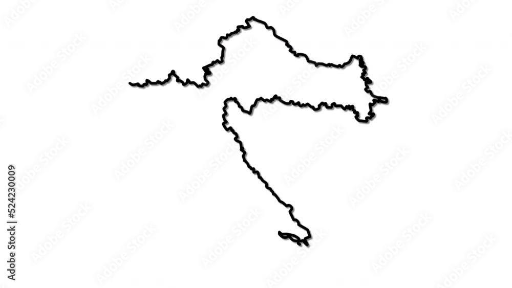 Croatia map, country territory outline self drawing animation. Line art ...
