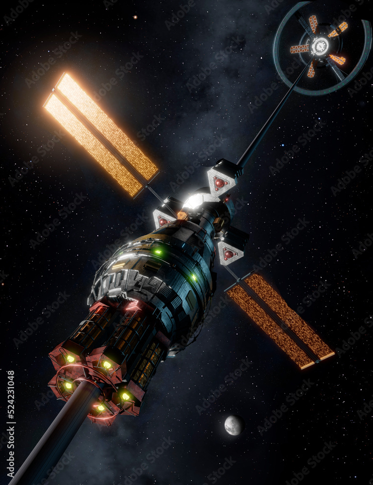 Artwork of a space elevator Stock Illustration | Adobe Stock
