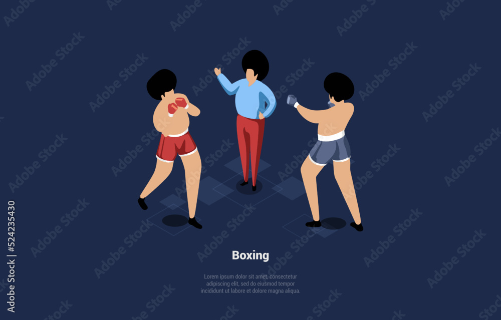 Concept Of Boxing And Sports Academy. Fighter and Opponent In Boxing ...