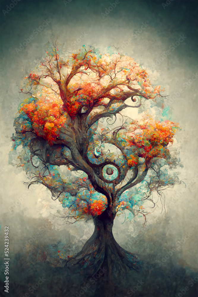 tree of life, spiritual tree, whimsical tree, digital illustration ...