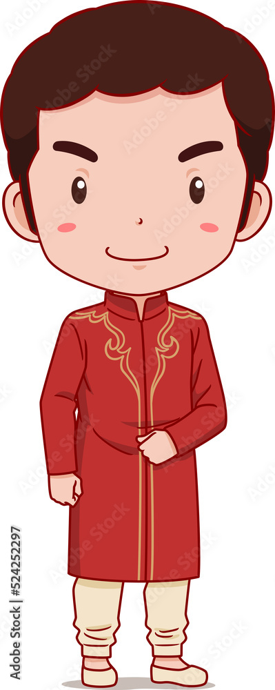 Cartoon boy in India traditional costume. Stock Illustration | Adobe Stock