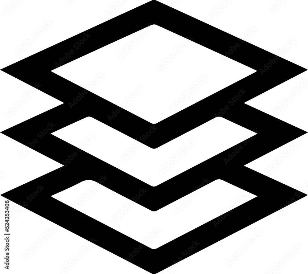 Diamond shape layers icon, Three levels stacked on top of each other ...