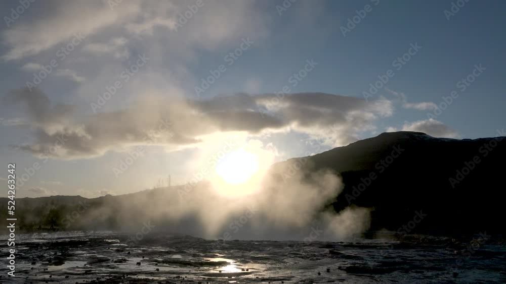 Steam emitting from fumarole in geothermal area of Hverir. Sulphur ...
