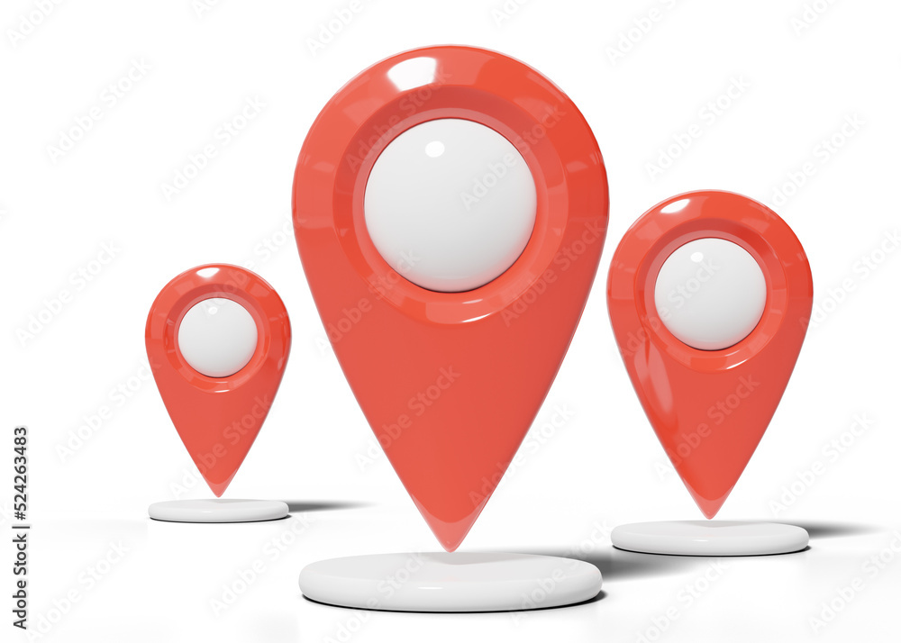 3d Red location map pin with white bubble icon. 3 Plastic realistic GPS ...