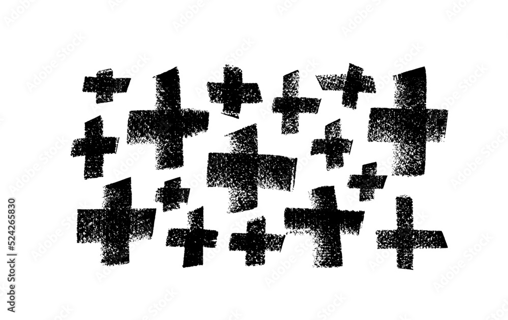 Vetor de Black cross symbols drawn in charcoal. Hand drawn cross marks ...