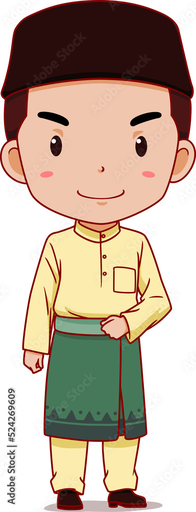 Cartoon Malaysian man in traditional costume. Stock Illustration ...