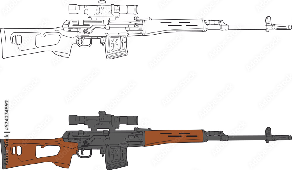 Dragunov Sniper rifle (SVD) side view two options - black and white ...