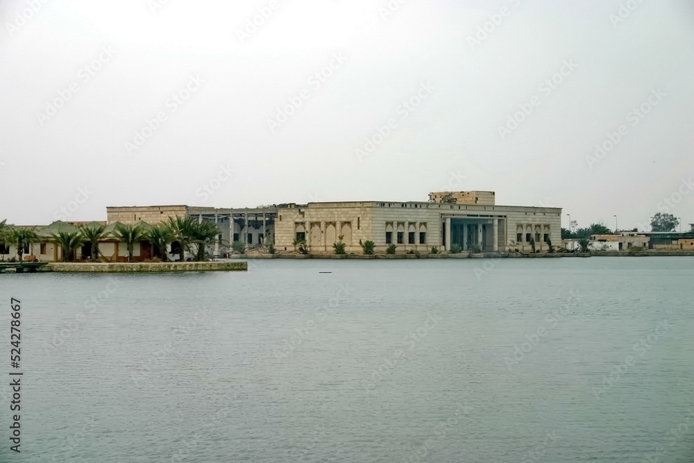 Old Baath Party headquarters building surrounded by an artificial lake ...