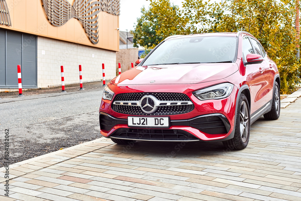 Newcastle, England, August 15, 2022 - A new red Mercedes GLA in AMG ...