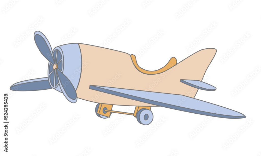 Plane Kid Toy. Wooden vintage cute Airplane for Baby Boy. Vector hand ...